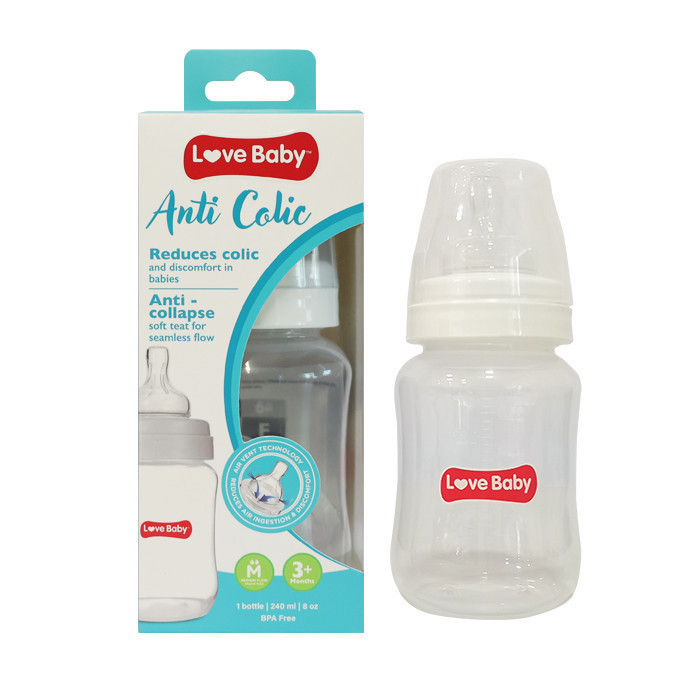Buy Love Baby - Anti-Colic Feeding Bottle - Medium Flow - 240ml - Clear ...