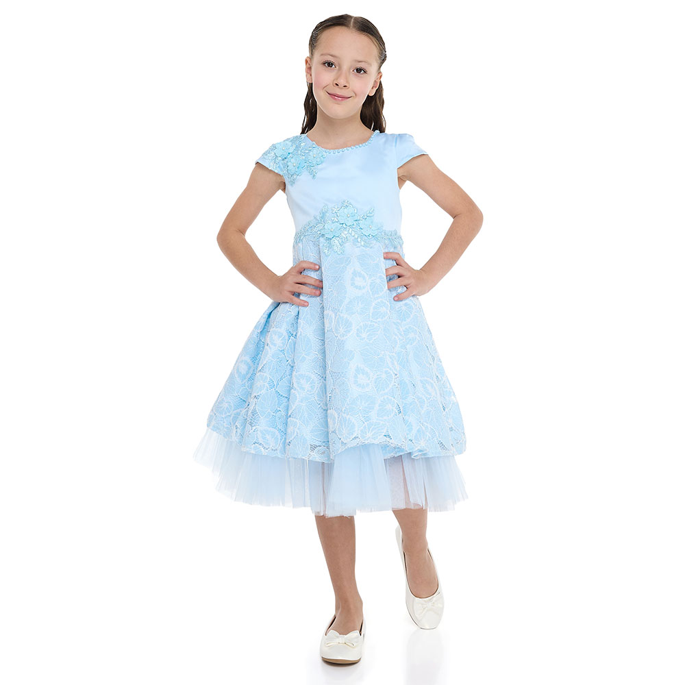 Buy Victor And Jane - Girl's Chic Satin & Lace Party Dress - Sky Blue ...