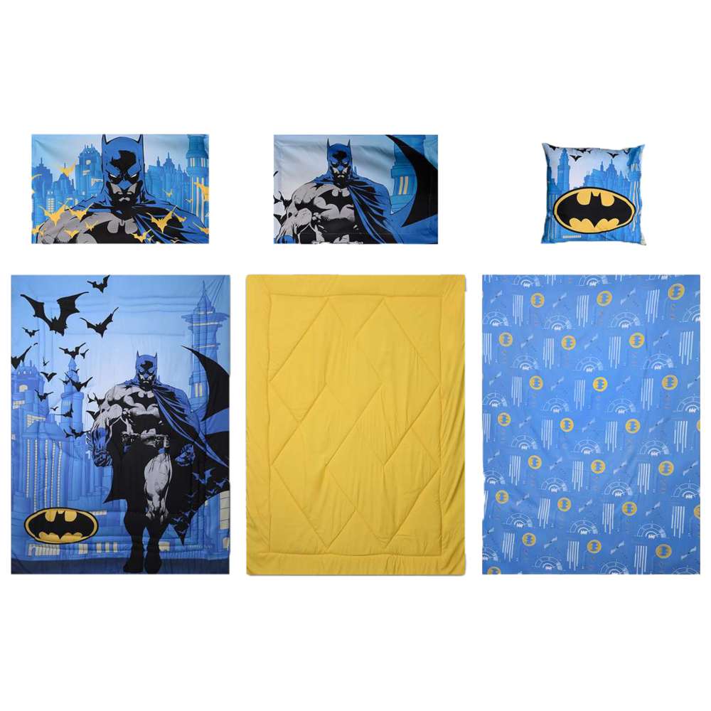 Buy Batman - 5-In-1 Comforter & Bedding Set - Blue in UAE | Mumzworld