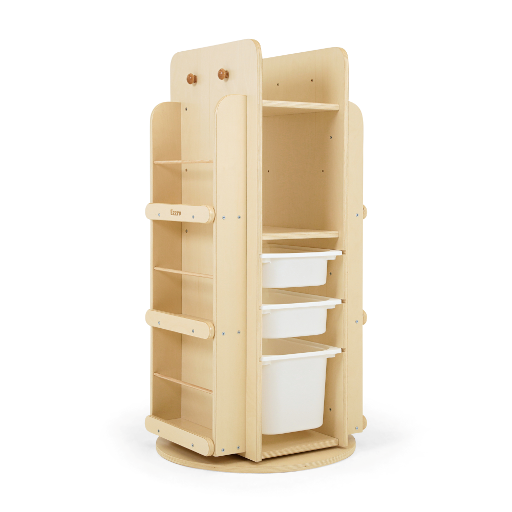 Buy Ezzro Library Rotating Bookshelf With 3 Storage Boxes - Natural in ...