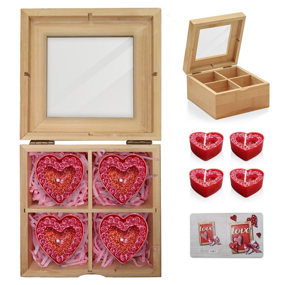 Buy Jinou - Heart Shape Candles In Bamboo Box - 4 Pcs in UAE | Mumzworld