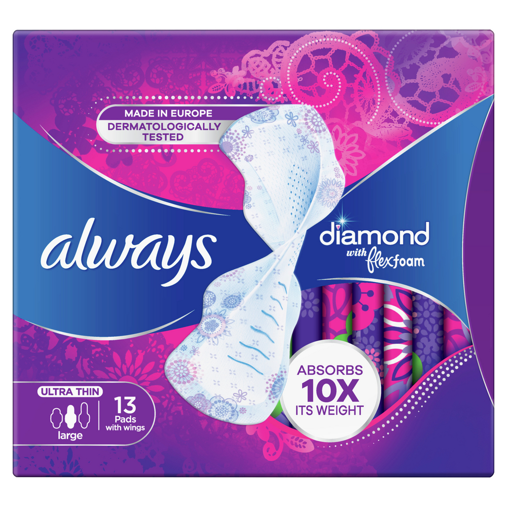 Buy Always - Ultra Flexfoam Diamond Sanitary Pads Large - 13pc in UAE ...