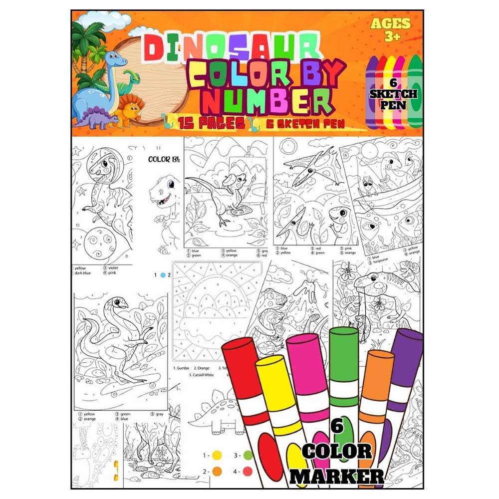 Just Kidding - Dinosaur Color By Number Coloring Set For Kids