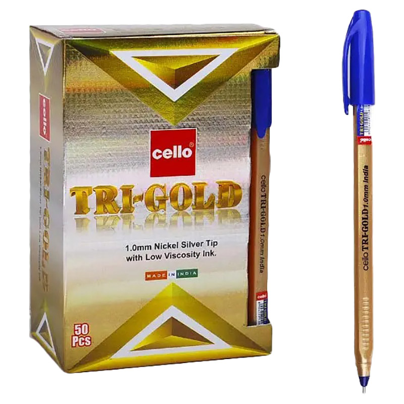 Buy Cello - Tri-Gold Ballpoint Pen - Blue - 1 mm - 50pcs in UAE | Mumzworld