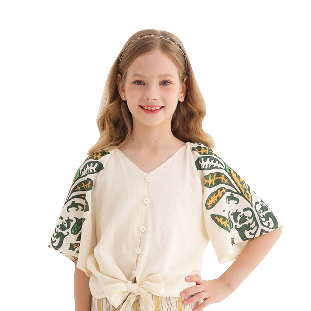Buy Nexgen Girls - Girl's V - Shape Neck Shorts Sleeve Shirt - Beige ...