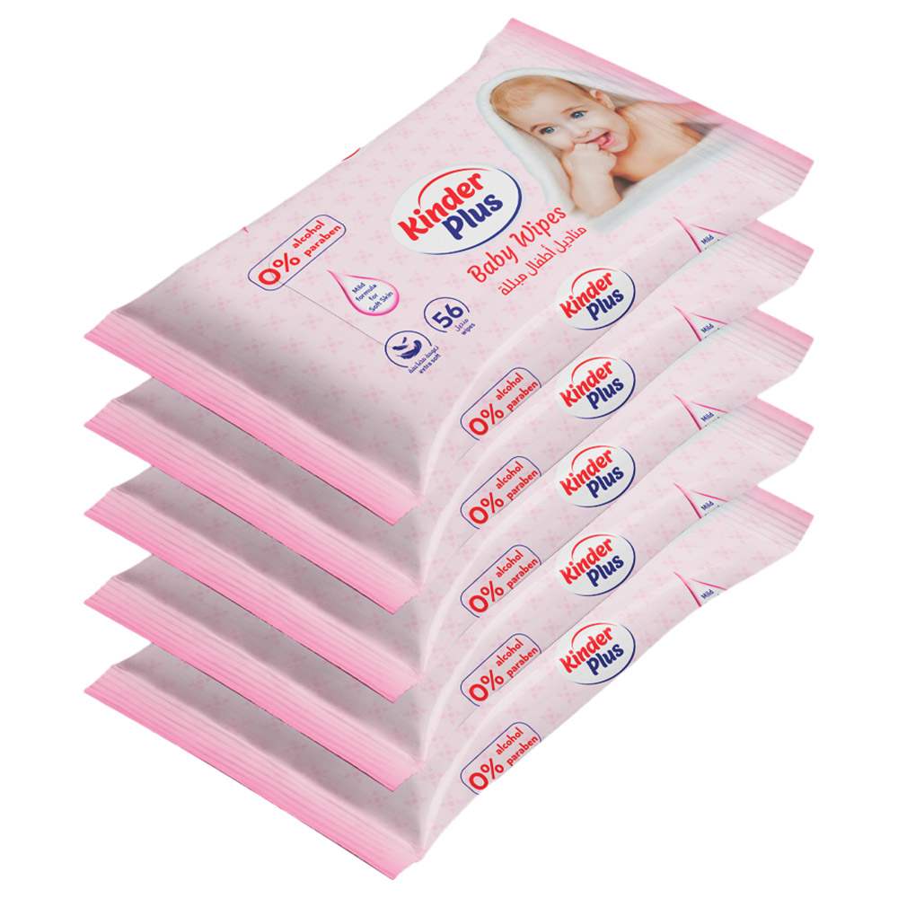 Buy Kinder Plus - Baby Wipes 56 Sheets - Pack Of 5 in UAE | Mumzworld