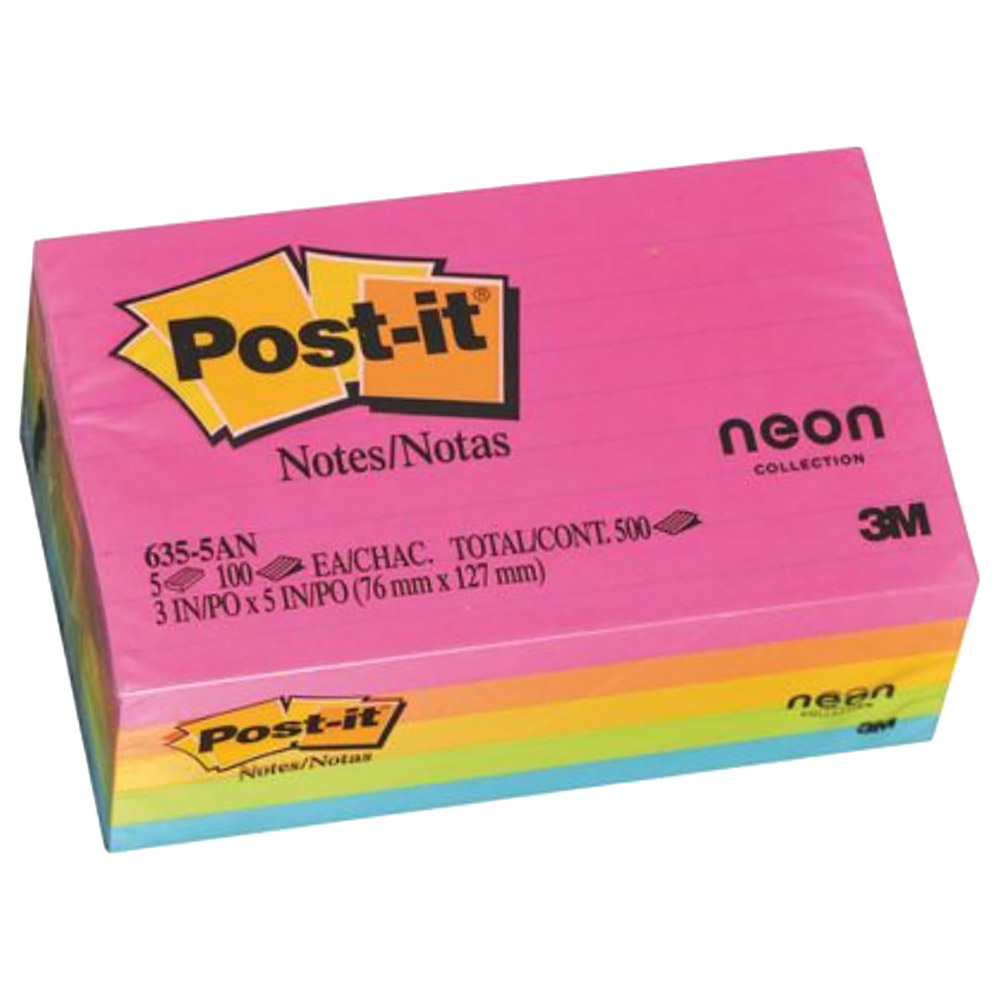Buy 3M - Neon Colors Lined Post-It Notes - 100 Sheets - Pack of 5 in ...