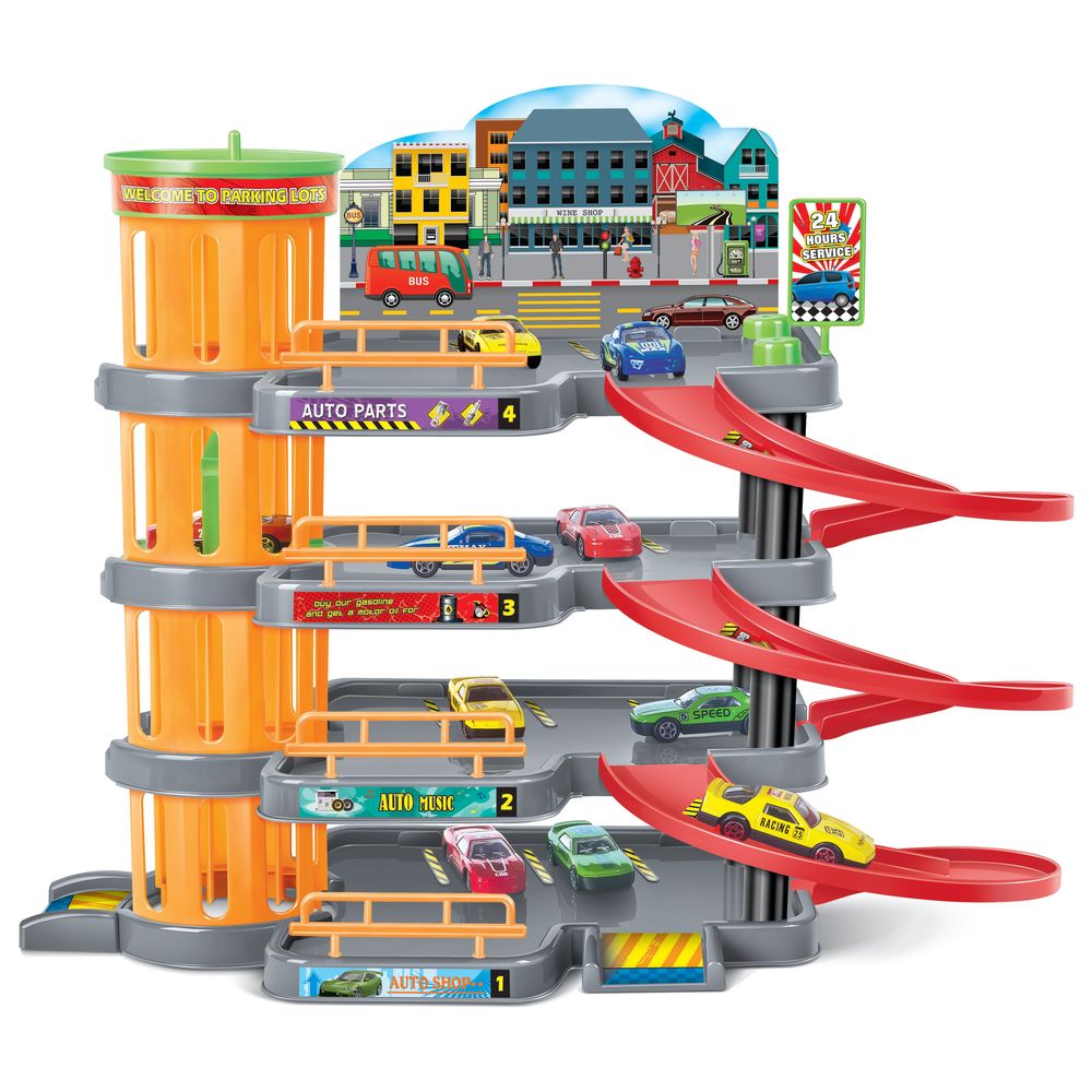 Buy Power Joy - V.Vroom Skyline Garge M.Level + 4 Cars in KSA | Mumzworld