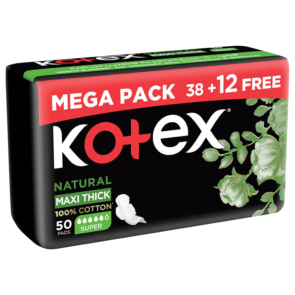 Buy Kotex - Natural Maxi Protect Thick Pads, 100% Cotton Pad, Super ...