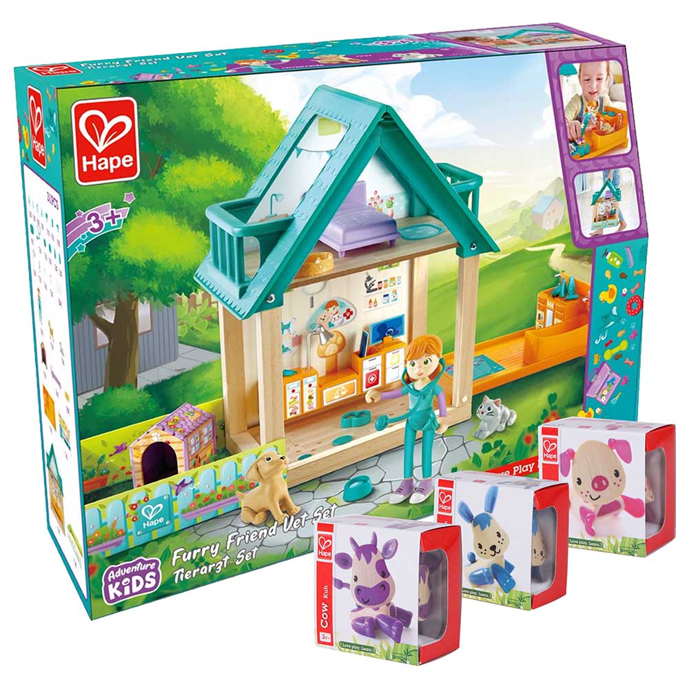 Buy Hape - Furry Friend Vet Wooden Dollhouse w/ Mini Animals - 34pcs in Saudi Arabia | Mumzworld