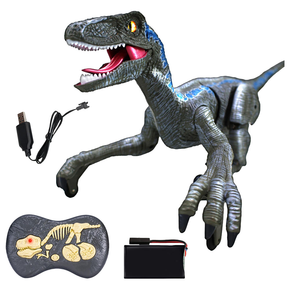 Buy Fitto - Remote Control Velociraptor Dinosaur Toy - Grey - Blue in ...