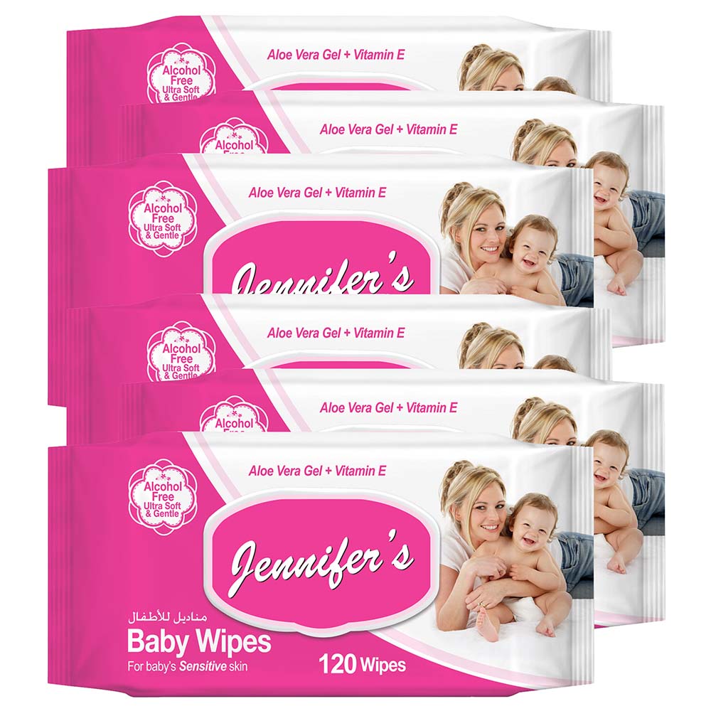 Buy Jennifer's - Baby Wipes 120s Pack of 6 - 720 Sheets in UAE | Mumzworld