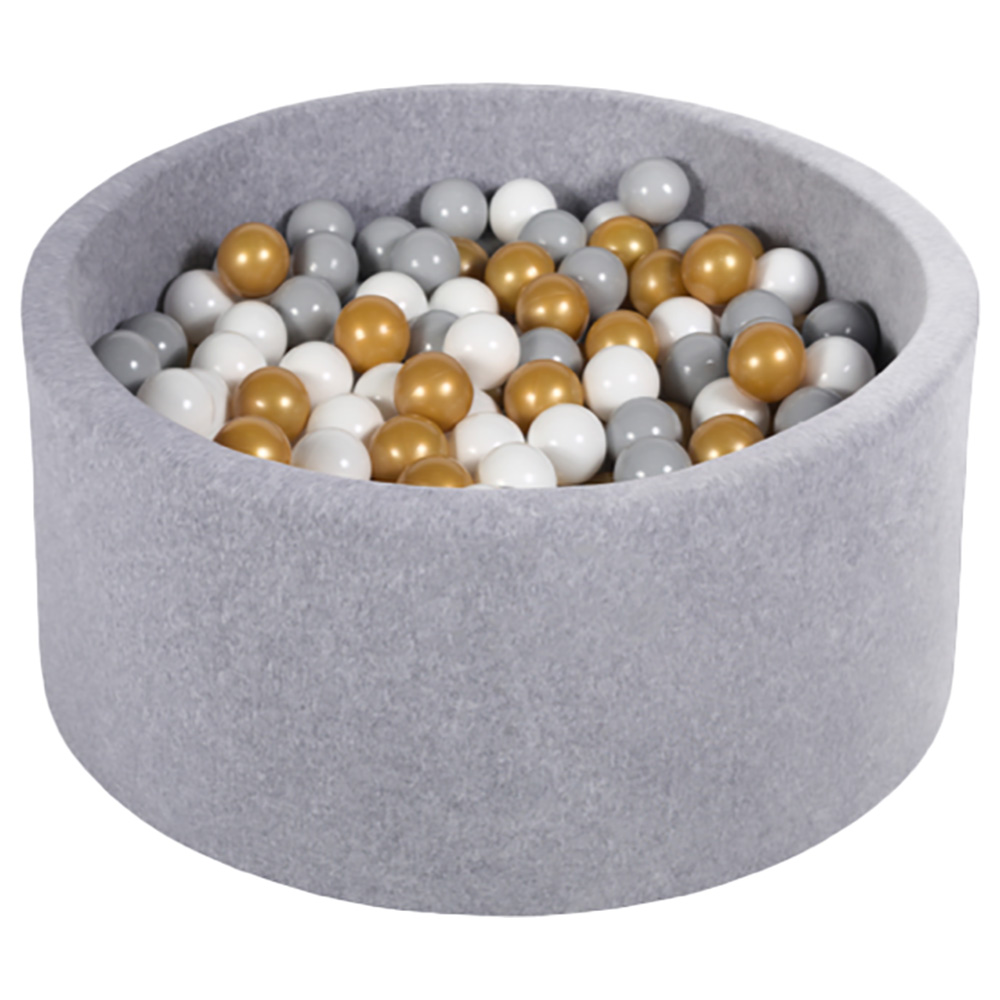 Ezzro - Round Ball Pit Velvet W/ 100 Balls - 90 x 40 cm - Grey