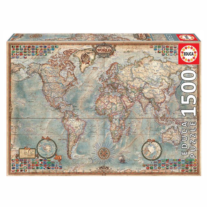 Buy Educa - 1500 Political World Map - Brown in KSA | Mumzworld
