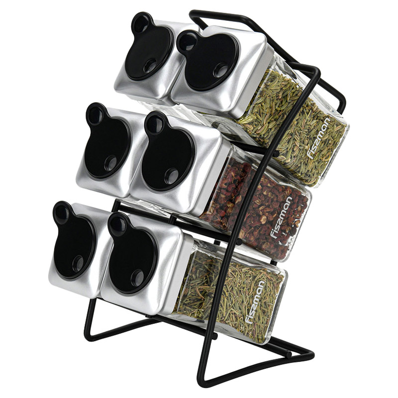Buy Fissman - Glass Condiments With Stand - 6Pc - Transparent/Black in ...