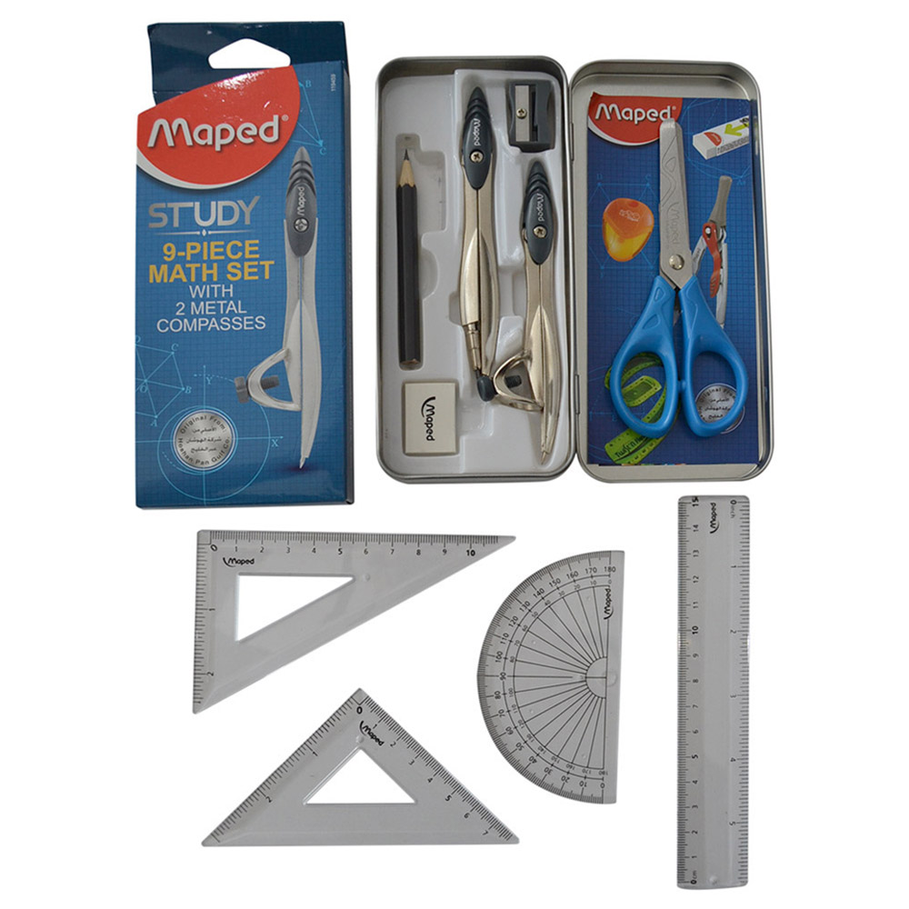 Buy Maped - 9 piece Math Set + Scissor in KSA | Mumzworld