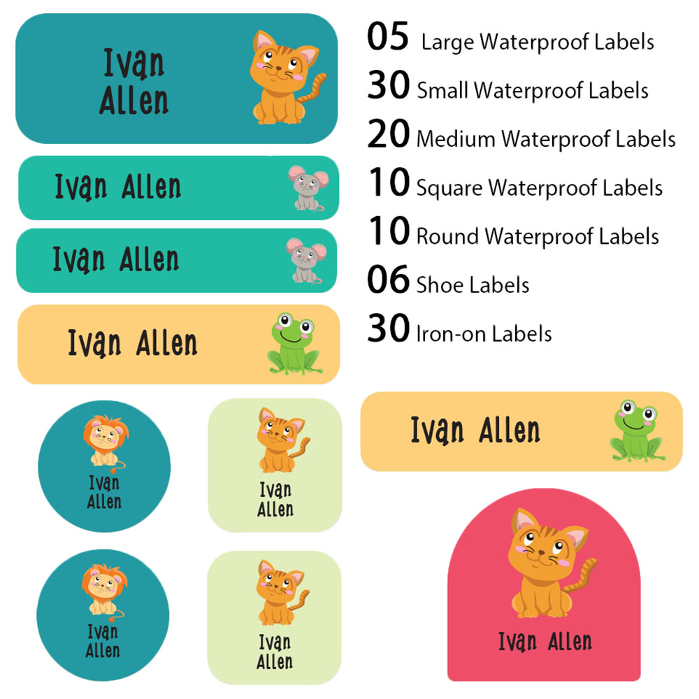 Buy My Labels - Shoe & Iron On Waterproof Labels - Smiling Animals in ...