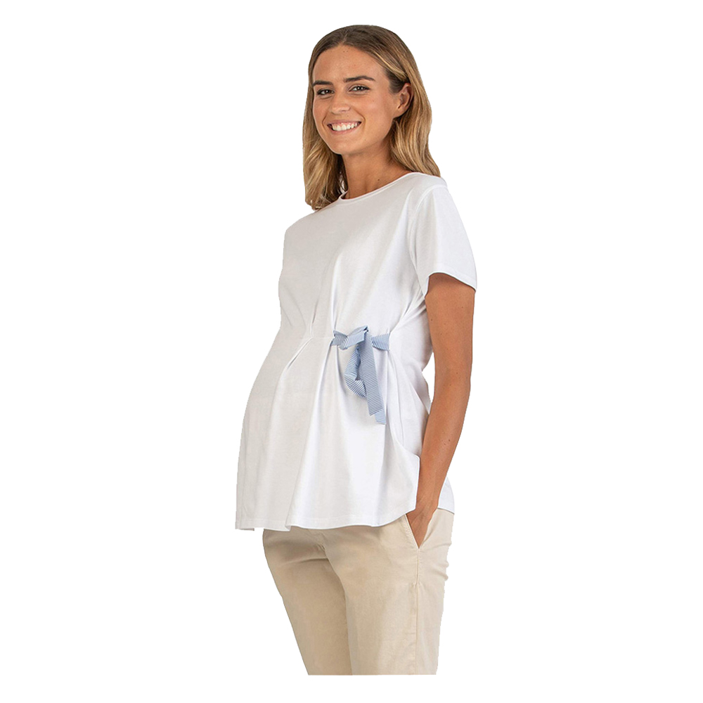 Buy Mums & Bumps - Attesa Striped Lace Maternity Top - White in UAE ...