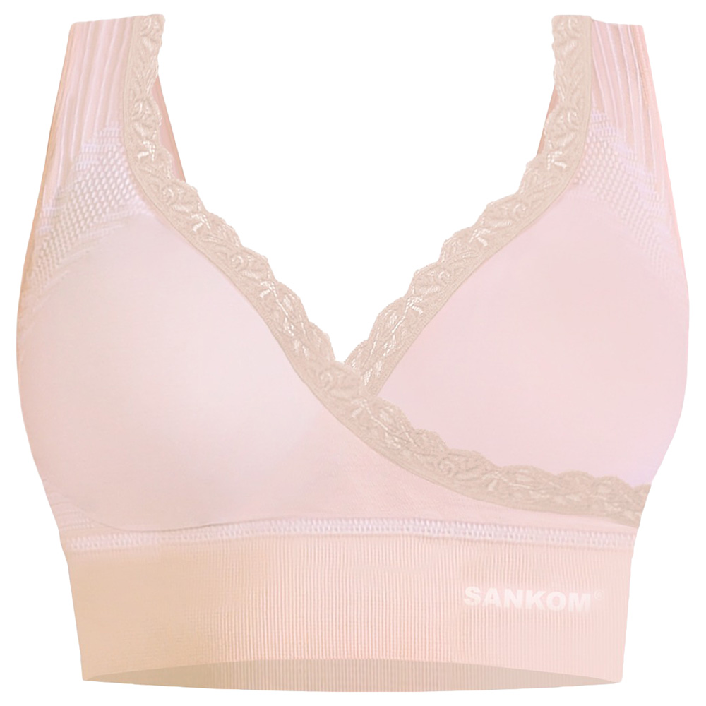 Buy Sankom - Patent Premium Bra W/ Lace - Beige in UAE | Mumzworld