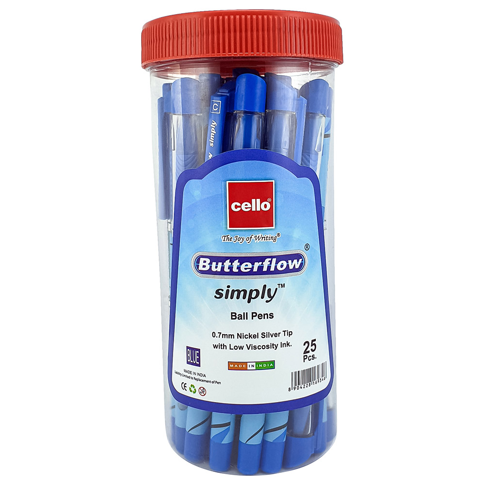 Buy Cello - Butterflow Simply Ball Pen Jar - 0.7Mmm - 25Pcs - Blue in ...