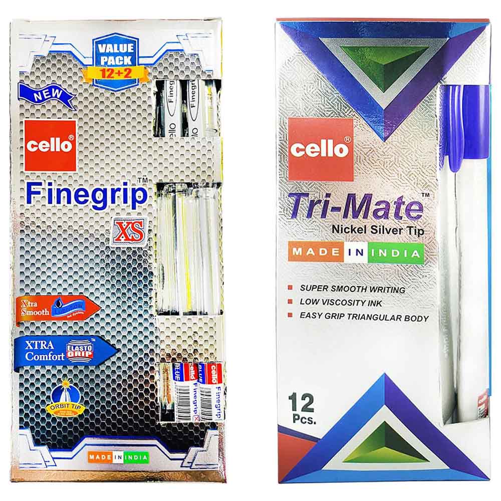 Buy Cello - Tri-Mate Ball Blue Pen - 12pcs with Fingergrip Pen - 14pcs ...