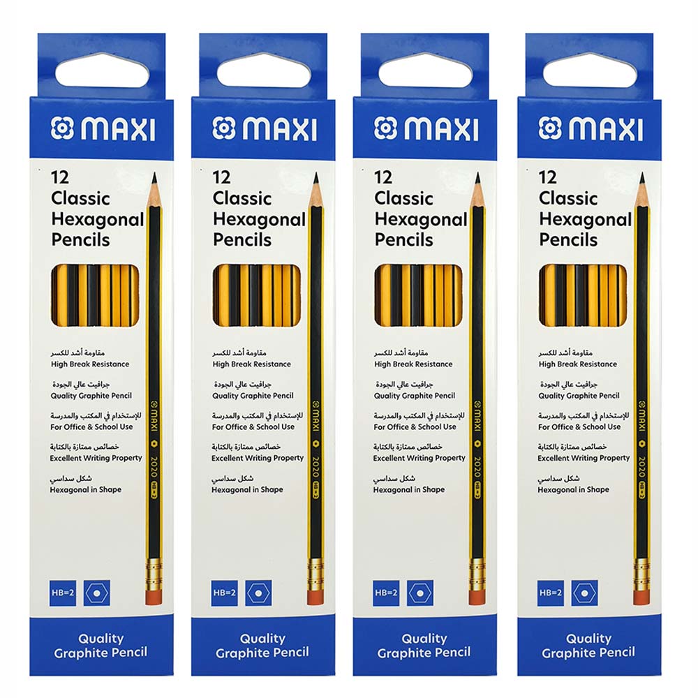 Maxi - Classic Black Lead Hexagonal Pencils 4 x 12Pcs | Buy at Best ...