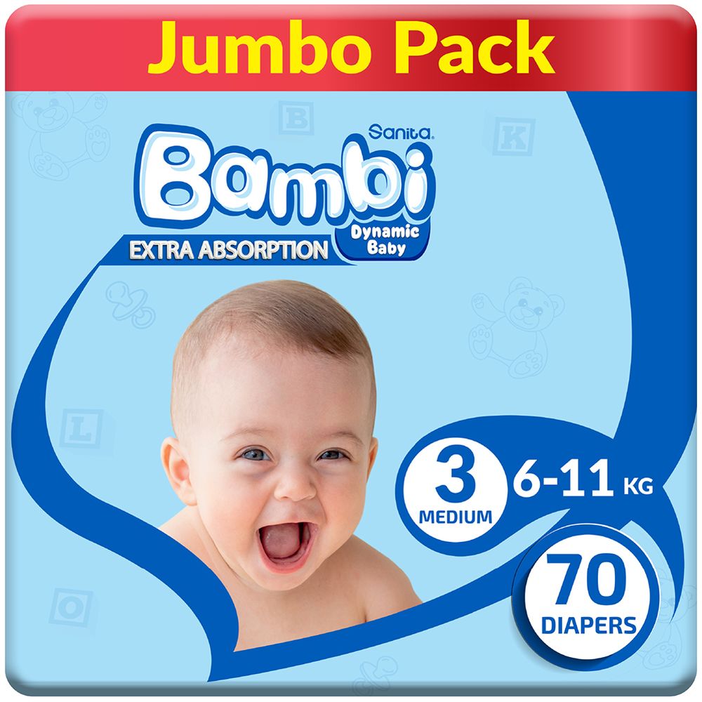 Buy Sanita Bambi Baby Diapers Jumbo,Medium,6-11KG,70Count in KSA ...