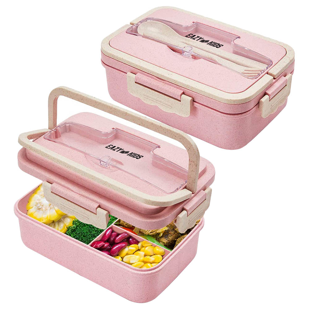 Eazy Kids Wheat Straw Leakproof Eco-Friendly Bento Lunch Box - Pink (1500ml) - Buy at Best Price ...