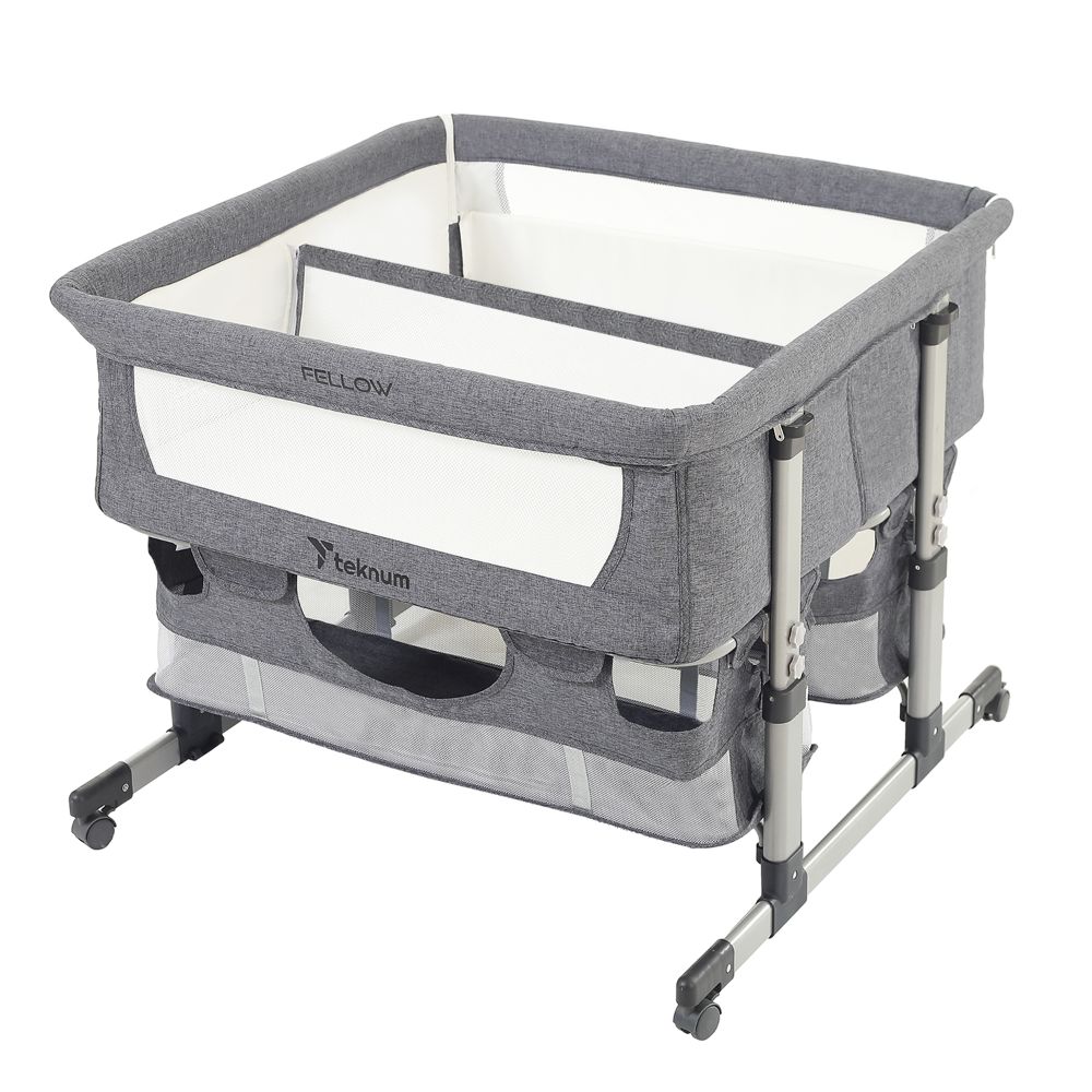 Buy Teknum -Twin Bedside Fellow Crib - Grey in UAE | Mumzworld