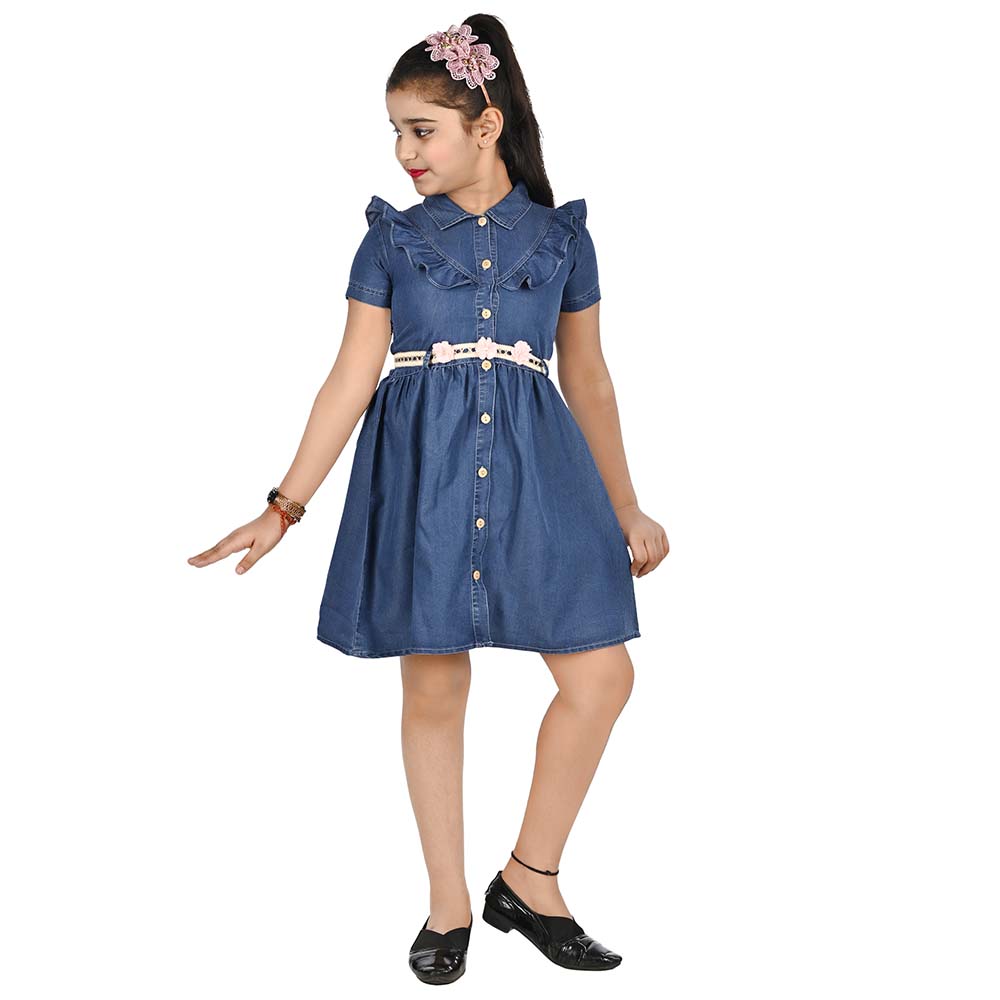 Buy Flower Girl - Girl Denim Dress - Navy Blue in UAE | Mumzworld