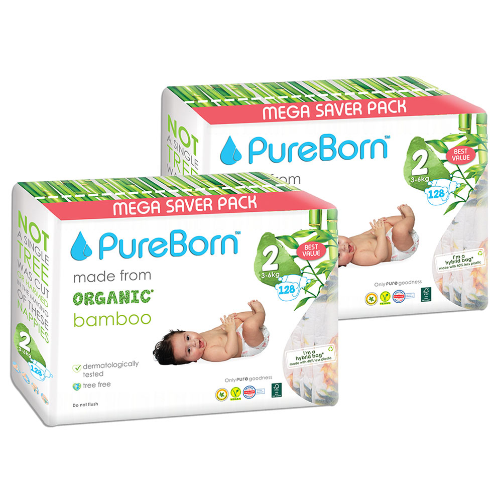 Buy Pureborn Size 2 Master Pack 3-6kg Nappy Pack of 2 256 pcs - Design ...