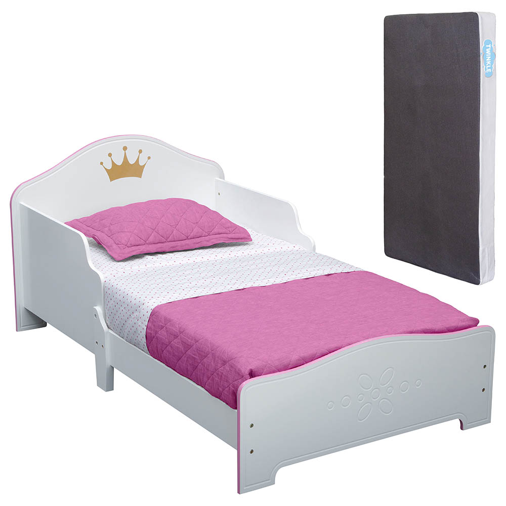 Buy Delta Children Princess Crown Toddler Wooden Bed with Mattress in ...