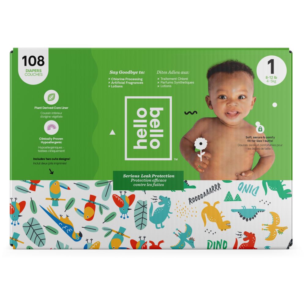 Buy Hello Bello Diapers - Parrots & Dinos - Boy - Size 1 4 - 5kg 108pcs in KSA | Mumzworld