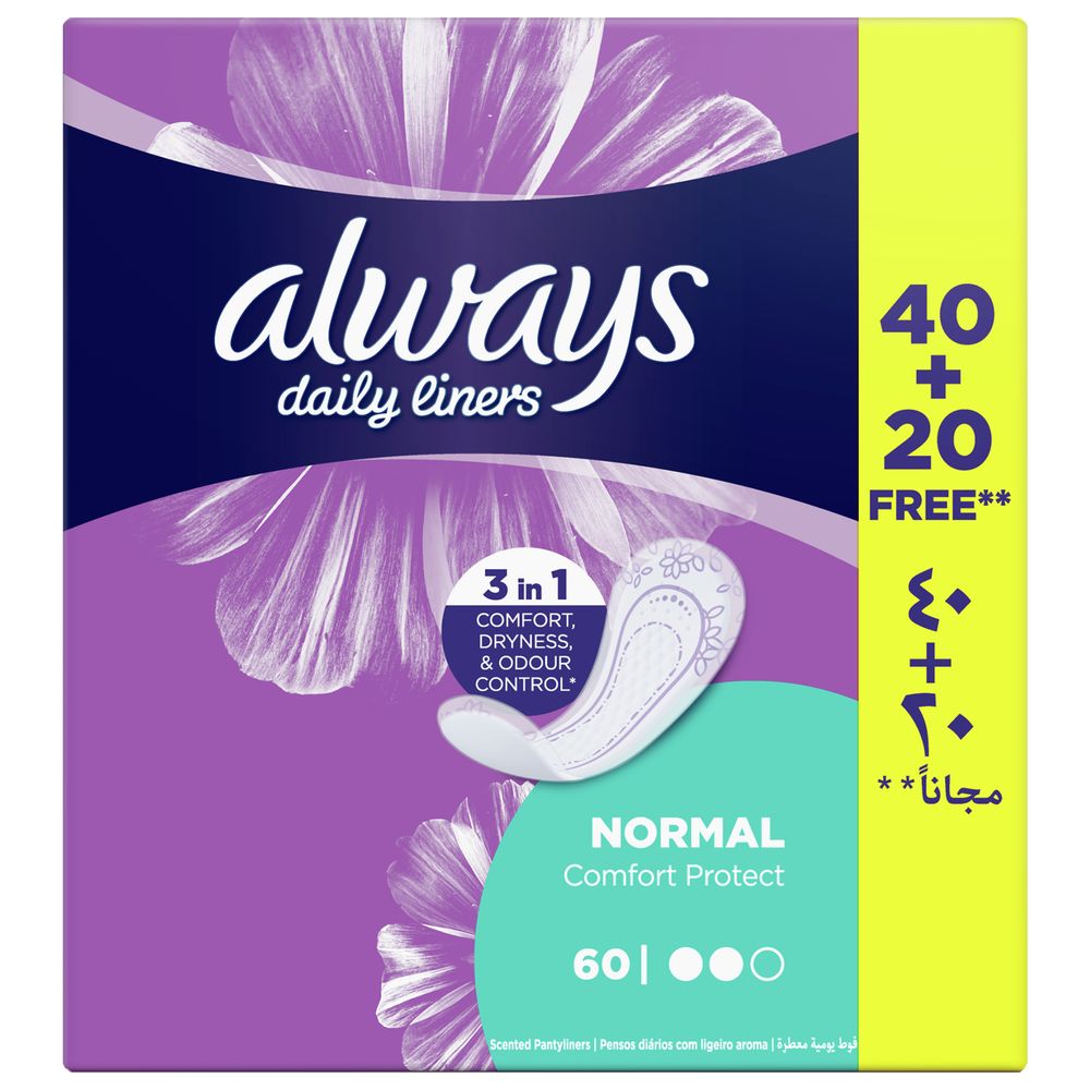 Always Daily Liners Comfort Protect Pantyliners, Normal, 60 Count | Buy ...