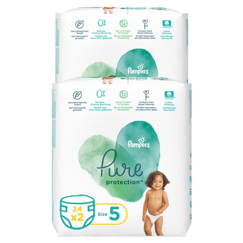 Buy Pampers - Pure Protection Diaper - Size 5, +11kg, 48 Diapers in KSA ...
