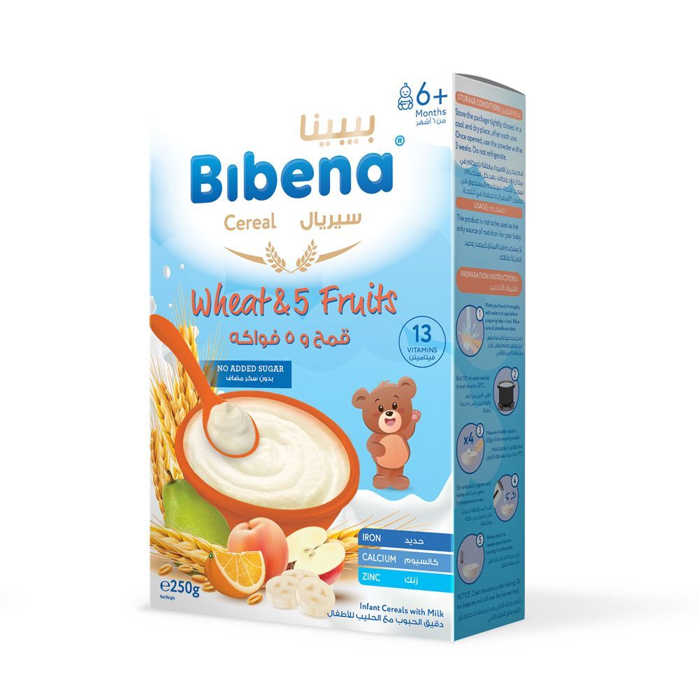 Buy Bibena - Baby Wheat & 5 Fruits Cereal - 250g in UAE | Mumzworld