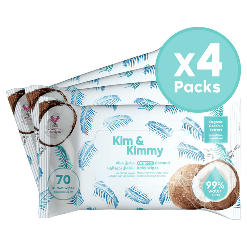 Buy Kim & Kimmy - Coconut Wipes - 280Pcs - Pack of 4 in UAE | Mumzworld