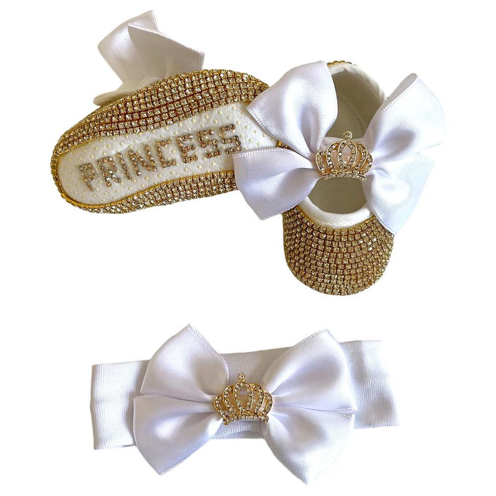 Buy Mini Plum - Personalised Princess Baby Shoes & Headband - White in ...