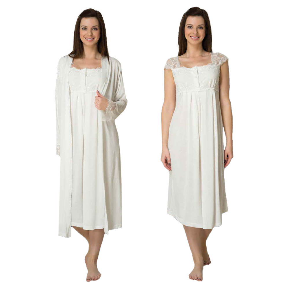 Buy Mini Plum - 2pc-set - Lace Maternity Nightie & Robe - White in UAE ...